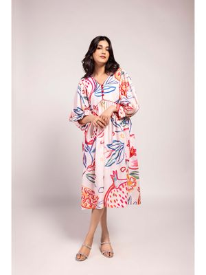 Buy Poppi Anaar Printed Pink Midi Dress (XS) Online