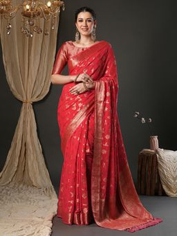 Buy Akhilam Women Pure Georgette Pink Woven Design Designer Saree with ...