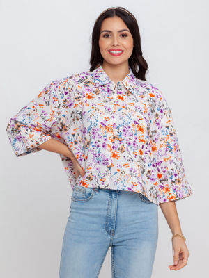 Buy Zink London Women's Off Multi-Color Printed Shirt Top Online