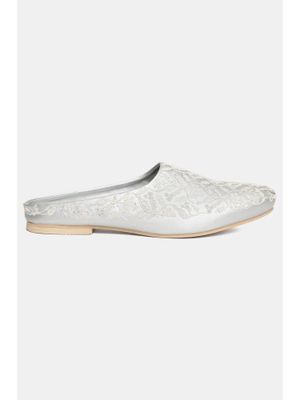 Buy W Embroidered Silver Mules Online