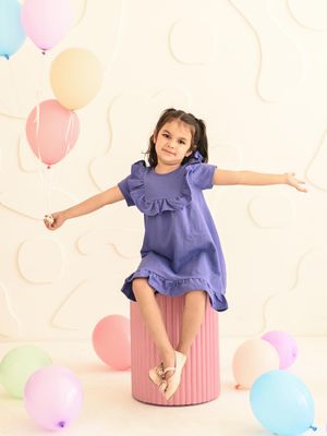 Buy PUDDLE FASHION Purple Knitted Cotton Ruffled Dress (18-24 Months ...