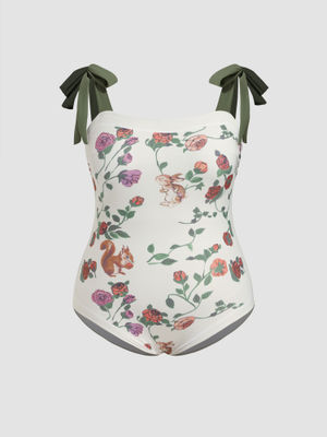 Buy Cider Shaping Square Neck Fruit & Floral One Piece Swimsuit Curve ...