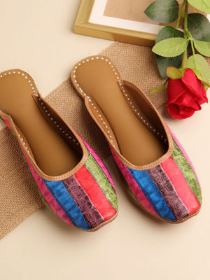 Buy NR BY NIDHI RATHI Printed Round Toe Multi-Color Mules (EURO 36) Online