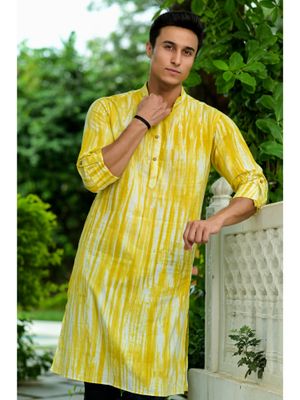 Buy Hatheli Shibhori Cotton Long Kurta - Yellow Online