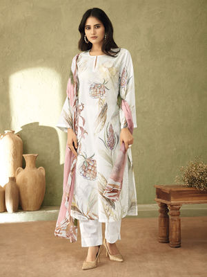 Buy SPRAHA Qahira White Unstitched Kurta with Bottom and Dupatta (Set ...