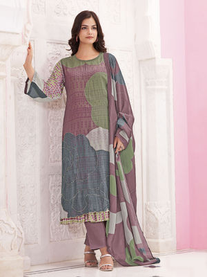Buy SPRAHA Rihala Purple Unstitched Kurta with Bottom and Dupatta (Set ...
