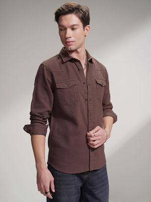 Buy HIGHLANDER Brown Slim Fit Shirt (L) Online