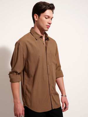 Buy HIGHLANDER Rust Spread Collar Relaxed Fit Shirt (L) Online