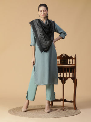 Buy Shingora Dotted Black Woven Design Wool Woven Stole Online