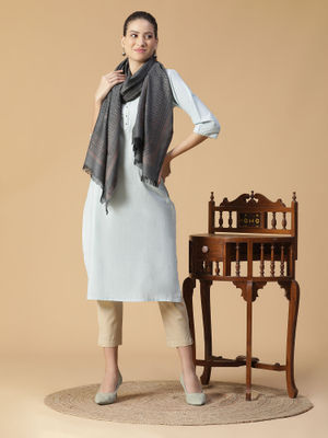 Buy Shingora Dotted Grey Woven Design Wool Woven Stole Online