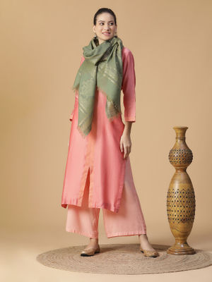 Buy Shingora Nagma Woven Design Wool Woven Green Stole Online