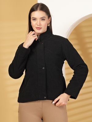 Buy Juelle Turtle Neck Black Textured Acrylic Jacket (L) Online