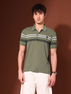 Buy U.S. POLO ASSN. Men's Horizontal Green Striped Working Holiday Polo ...
