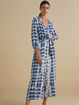 Femmella Jumpsuits : Buy Femmella Blue Tie Dye Printed Wrap Jumpsuit (S ...