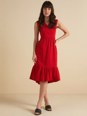 Femella Dresses : Buy Femella Red Cotton Lycra Wrap Tie Up Midi Dress ...