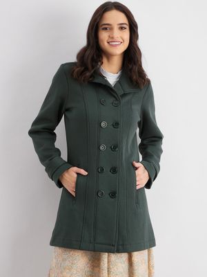 Femella jackets_women_westernwear : Buy Femella Dark Green Fleece Longline Double Breasted ...