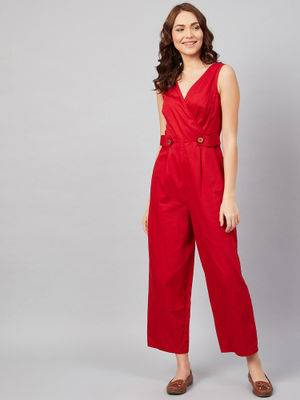 Femella Jumpsuits : Buy Femella Red Cotton Sleeveless Wrap Jumpsuit (XL ...