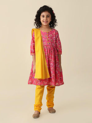 Buy Fabindia Pink Cotton Printed Churidar (Set of 3) Online