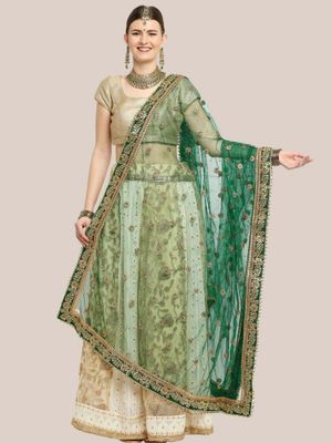 Buy Dupatta Bazaar Womens Embroidered Green Bridal Wedding Wear Net ...