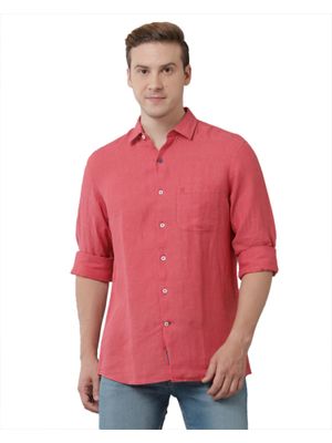 Buy Linen Club Men's Pure Linen Orange Solid Regular Fit Full Sleeve Casual Shirt Online