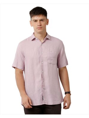 Buy Linen Club Men's Pure Linen Violet / Purple Solid Regular Fit Half Sleeve Casual Shirt Online