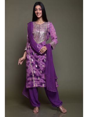 Buy Zari Jaipur Suit Stitched with Georgette Fabric Purple (Set of 3 ...