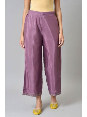 Buy W Purple Solid Parallel Pants Online