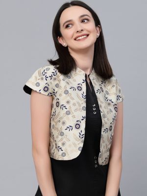 Buy Style Quotient Women Beige Jacquard Ethnic Crop Shrug Online