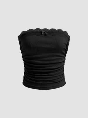 Buy Cider Solid Ruched Tube Crop Top Online