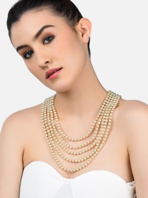 Buy Zaveri Pearls Gold Tone Fusion Wear 5 Layered Pearls & yellow beads ...