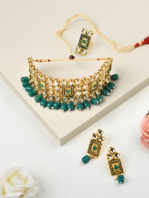 Buy Zaveri Pearls Green Traditional Kundan Choker Necklace Earring ...