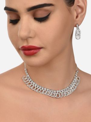 Buy Zaveri Pearls Silver Tone Dazzling Austrian Diamonds Necklace ...