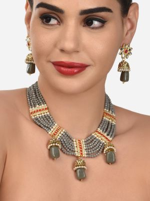 Buy Zaveri Pearls Grey Dazzling Crystal Beaded Ethnic Necklace ...