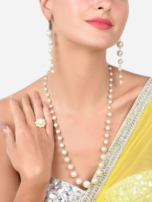 Buy Zaveri Pearls Gold Tone Gradient Pearls Necklace Earring & Ring Set ...
