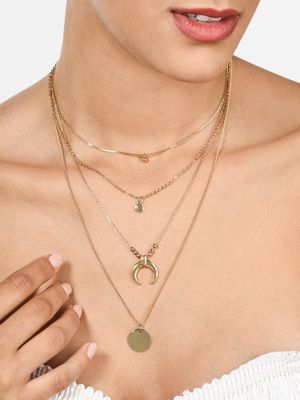 Buy Zaveri Pearls Gold Tone Contemporary 4 Layers Necklace & Stud ...