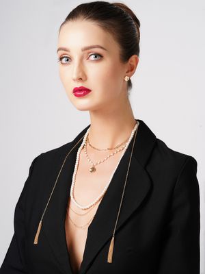 Buy Zaveri Pearls Gold Tone Contemporary 5 Layers Necklace & Stud ...