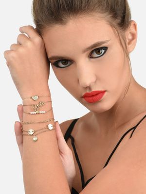 Buy Zaveri Pearls Gold Tone Set of 6 Heart & Love Embellished Stackable ...
