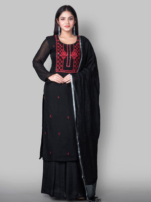 Biba Dress Material : Buy Biba Black Printed Unstitched Dress Material ...