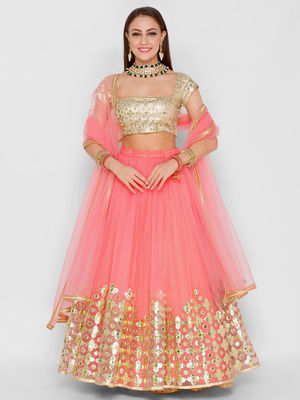 6Y Collective Lehengas : Buy 6Y Collective Dark Peach Bagh Semi ...