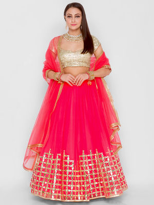 6Y Collective Lehengas : Buy 6Y Collective Bright Pink Phool Semi ...