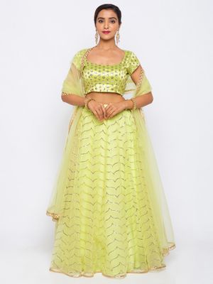 6Y Collective Lehengas : Buy 6Y Collective Lime Sequin Wave Semi ...