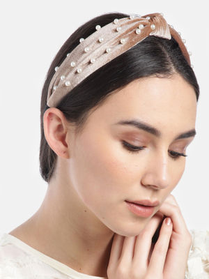 Buy Blueberry Princess Pearl Embellished Brown Velvet Knot Hair Band Online