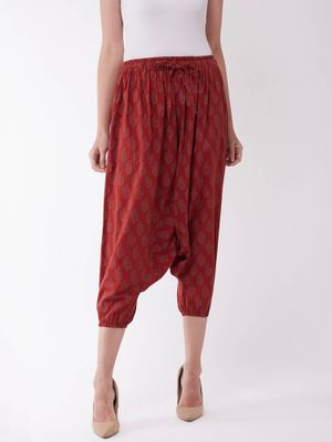 Buy InWeave Maroon Block Print Harem Online