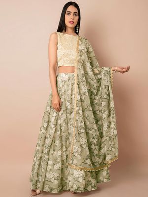 INDYA Dupattas : Buy INDYA Green Floral Dupatta Online | Nykaa Fashion.