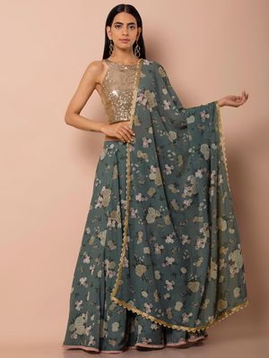 INDYA Dupattas : Buy INDYA Grey Floral Dupatta Online | Nykaa Fashion.