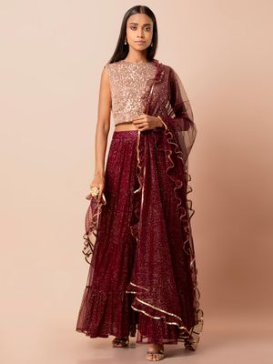 Buy INDYA Maroon Embellished Dupatta Online