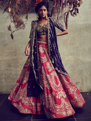 Jayanti Reddy Lehengas : Buy Jayanti Reddy Red Embroidered Lehenga With ...
