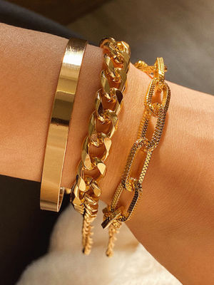 Buy Joker and Witch Gold Chunky Chain Link Set Of 3 Bracelets Online