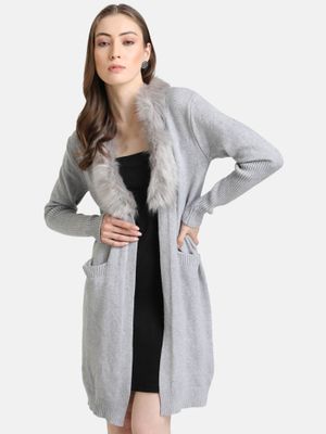 Buy Kazo Grey Solid Front Open Fur Cape Online