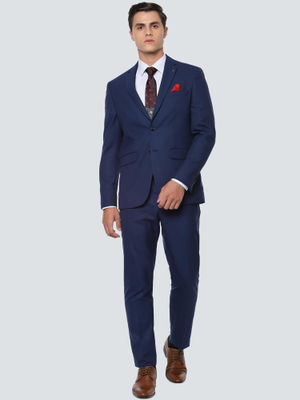 Buy Louis Philippe Navy Blue Self Designed Three Piece Suit Online